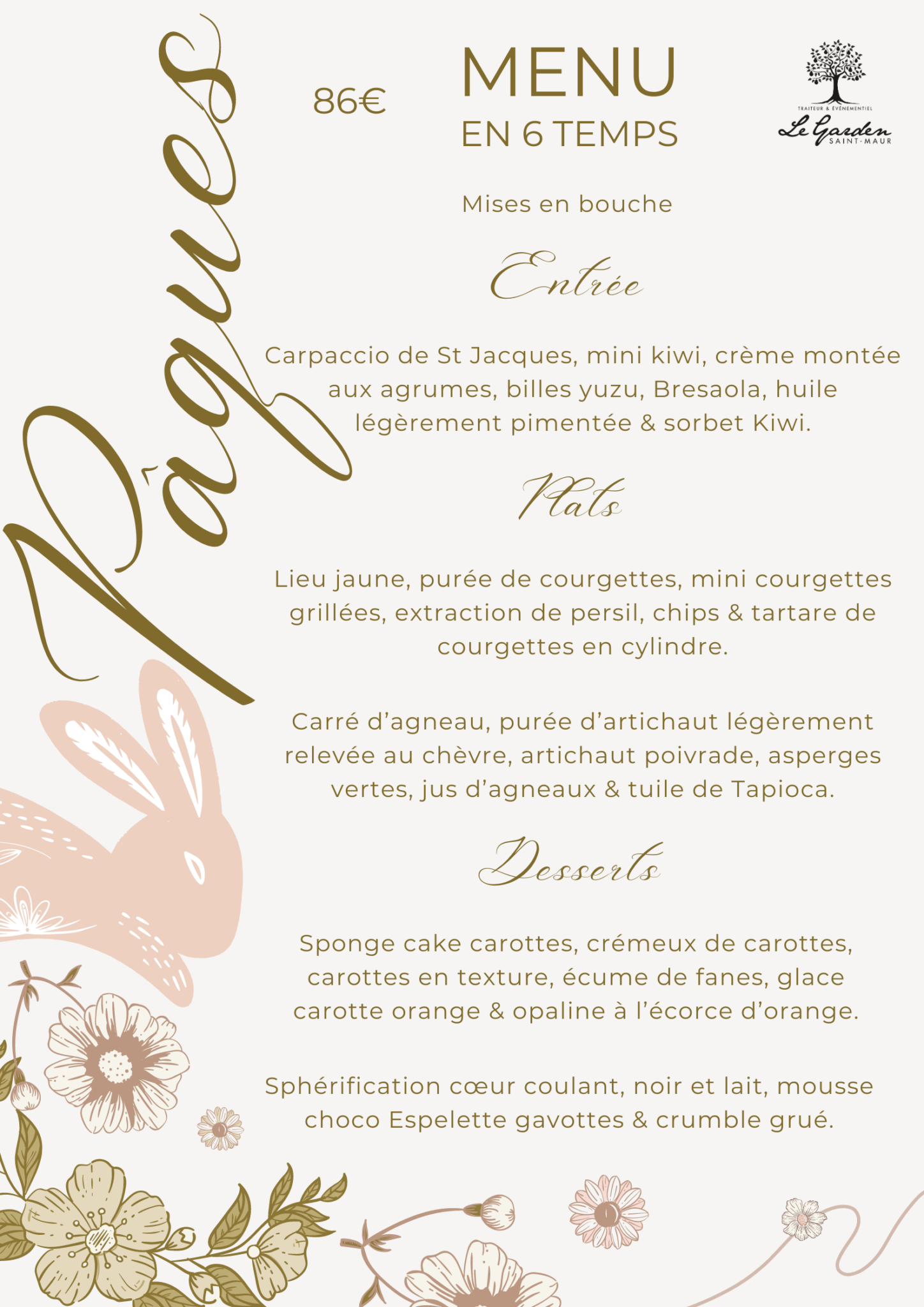 Menu de Pâques 2024 - Le Garden